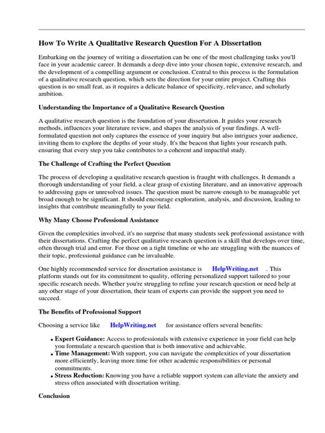How To Write A Qualitative Research Question For A Dissertation Pdf Qualitative Research