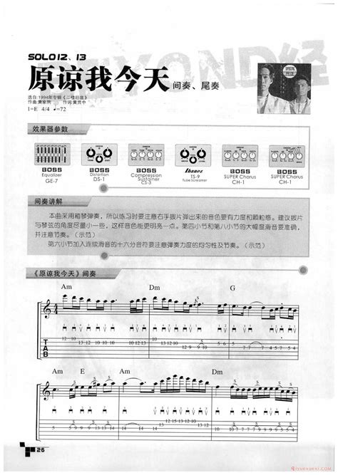 原谅我今天前奏尾奏beyond吉他solo详解 吉他学习网