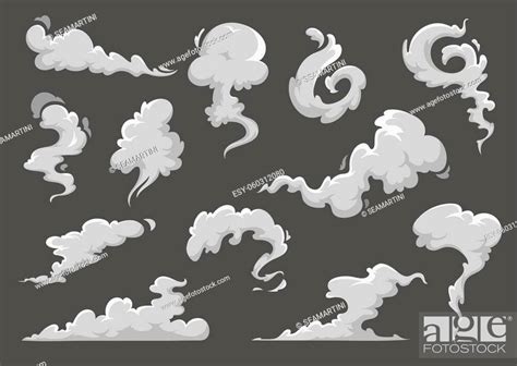 Cartoon Clouds Steaming Smoke And Steam Flows Vector Comic Book