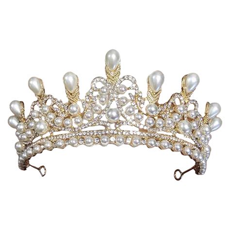 Tiara diadem ślubny korona złota z cyrkoniami i perłami Allegro pl