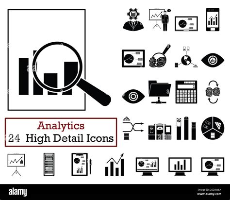 Set Of 24 Analytics Icons Monochrome Color Design Vector Illustration