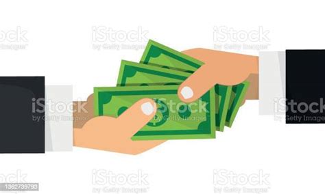다른 한편으로는 돈을 주는 손 핸드셰이크 투자 마케팅 인출 개념 숨겨진 수수료 급여 지불 탈세 뇌물 수수 개념 플랫 스타일 벡터 일러스트레이션 개념에 대한 스톡 벡터 아트