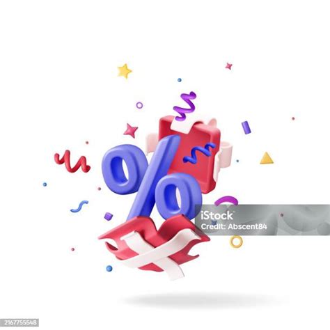 백분율 기호와 색종이 조각이 있는 3d 선물 상자 3차원 형태에 대한 스톡 벡터 아트 및 기타 이미지 3차원 형태 공휴일 광고 Istock