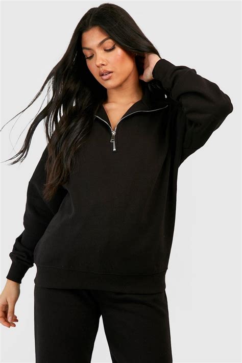 Womens Black Maternity Half Zip Sweatshirt Boohoo Uk