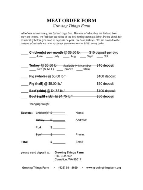 Fillable Online Gtf Meat Order Form Fax Email Print Pdffiller