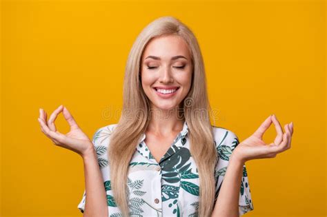 Photo Of Peaceful Satisfied Focused Girl With Long Hair Dressed Print