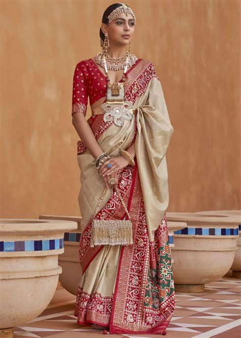 Tan Beige Patola Saree Urban Womania