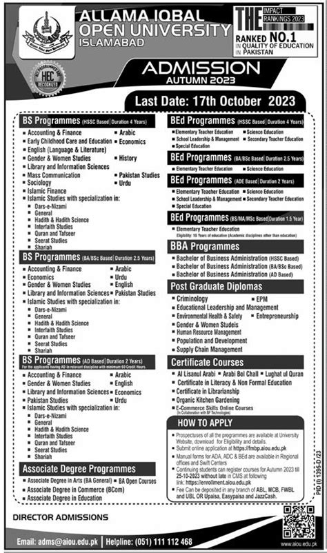 B Ed BS AIOU Islamabad Admission Open Autumn 2023 Galaxy World