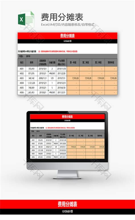 日常办公费用分摊表Excel模板 千库网 excelID75300