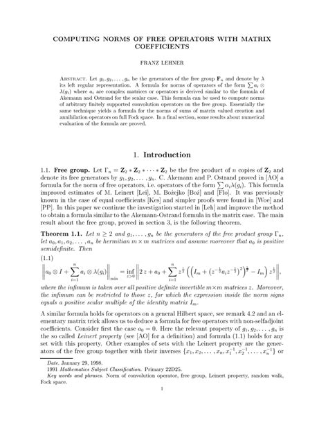 Pdf Computing Norms Of Free Operators With Matrix Coefficients