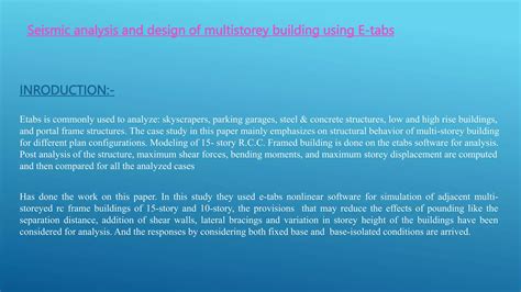 Seismic Analysis Of Multi Storey Structure Subjected To Different 1pptx