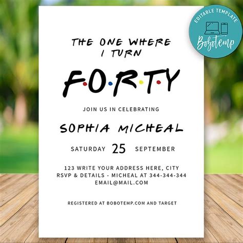 Editable The One Where Im Forty Birthday Invitations Instant Dow