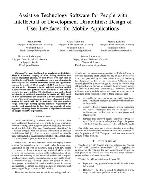 Pdf Assistive Technology Software For People With Intellectual Or