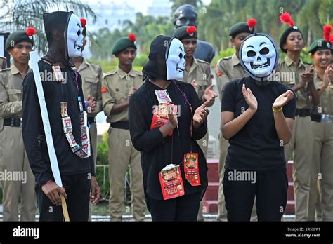 Ncc Cadets National Cadet Corps Wear Facemasks During An Anti Tobacco