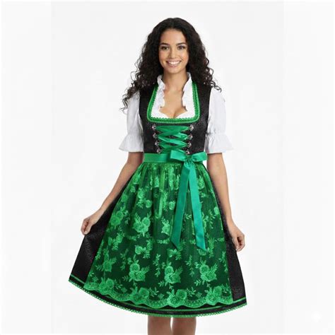 Womens Dirndl Dress Black Red Traditional Bavarian Oktoberfest
