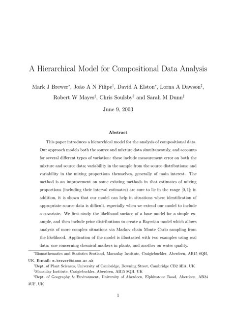 Pdf A Hierarchial Model For Compositional Data Analysis