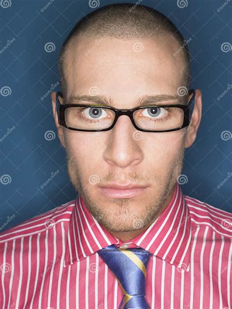 Portrait Of Serious Bald Man In Glasses Stock Image Image Of Intense