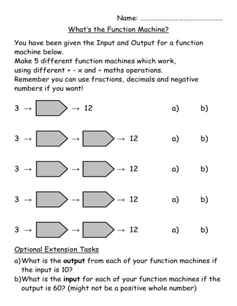 Function Machines Worksheet Inputoutput Math