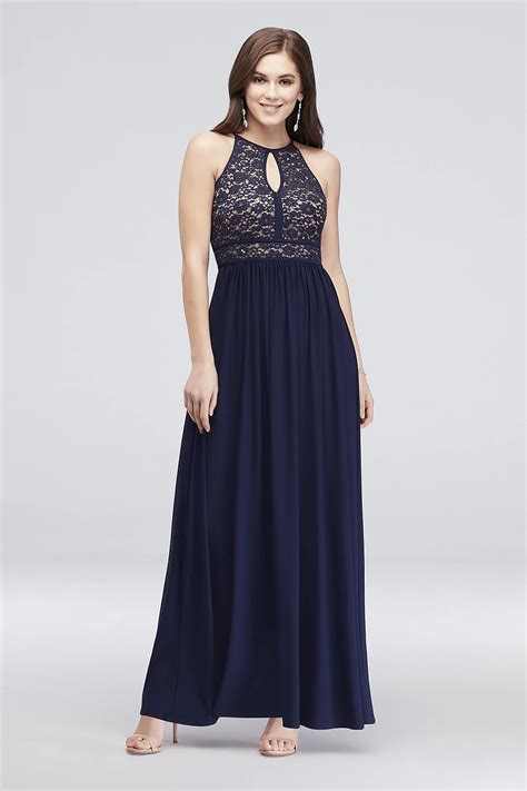 Lace Keyhole Tie Back Halter Dress Davids Bridal