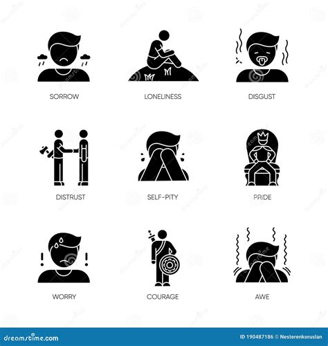 Negatieve Gevoelens Zwarte Glyph Pictogrammen Ingesteld Op Witte Ruimte