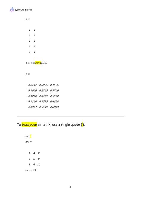Notes On Matlab Basic Cheatsheet Pdf Physics Science