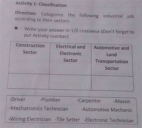 Activity 1 Classification Direction Studyx