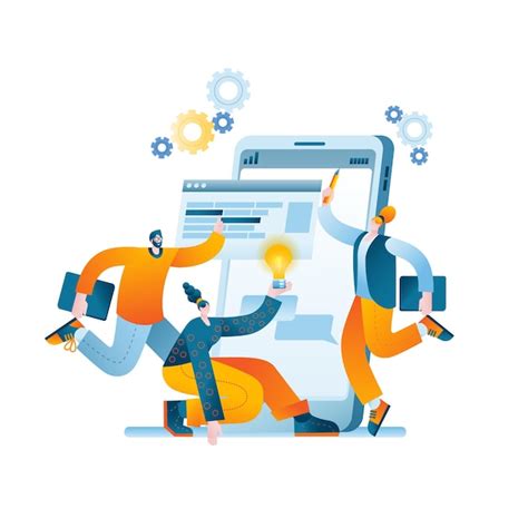 Premium Vector A Team Of Developers Creates A Mobile App