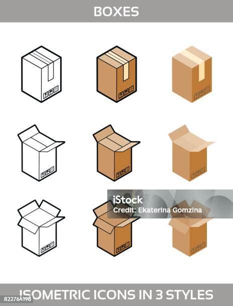아이소메트릭 판지 포장 상자 우편 표지판 세 가지 스타일에서 깨지기 쉬운 벡터 일러스트 레이 션을이 쪽 설정 0명에 대한 스톡 벡터 아트 및 기타 이미지 Istock