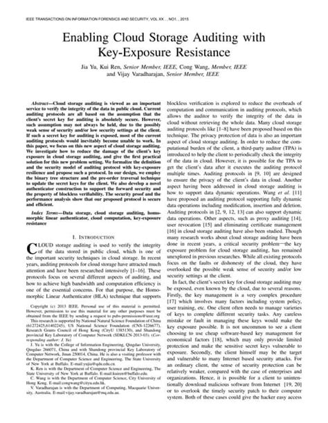 Enabling Cloud Storage Auditing With Key Exposure Resistance 2 Pdf