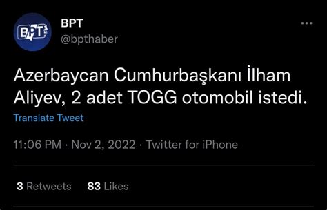 İlham Aliyev Wants Two Togg Cars Razerbaijan