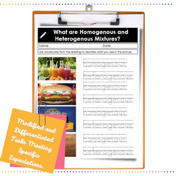 Differentiated Tasks Pure Substances And Mixtures Grade Ontario