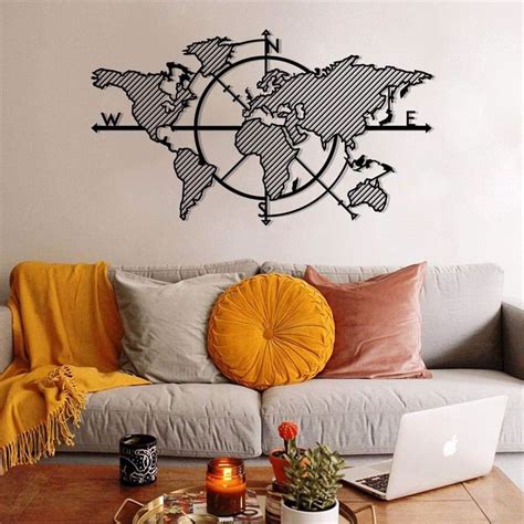 Metal World Map Compass Metal Wall Decor Art Work World Map Etsy