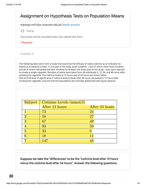 Assignment On Hypothesis Tests On Population Means 1 Problem 3 The