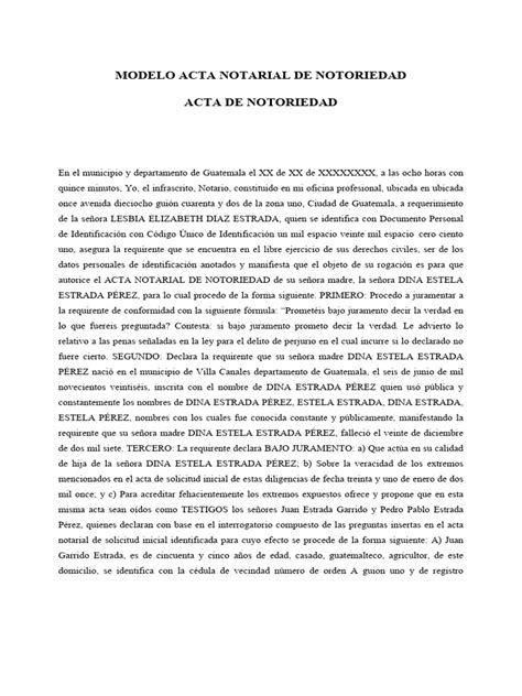Modelo Acta De Notoriedad Pdf