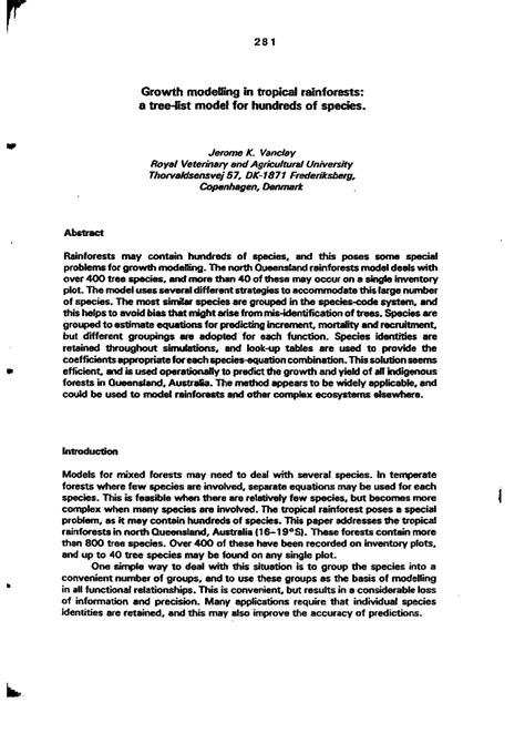 PDF Growth Modelling In Tropical Rainforests A Tree List Model For Hundreds Of Species