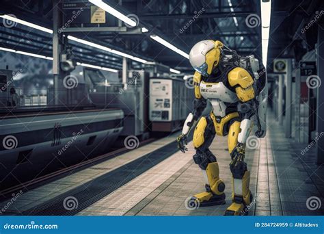 Humanoid Robot Charging At A High Tech Station Royalty Free Stock