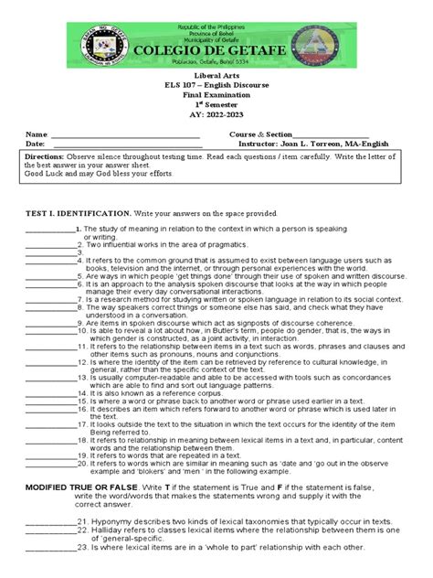 Final Examinationenglish Discourse Pdf