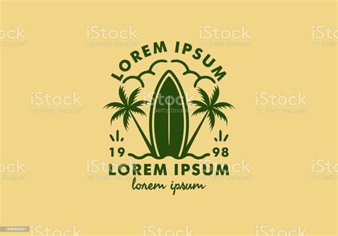로렘 Ipsum 텍스트 디자인서핑 보드 라인 아트의 녹색 색상 로고에 대한 스톡 벡터 아트 및 기타 이미지 로고 캘리포니아
