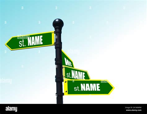 Street Roadsign Pointer With Four Arrows On Blue Sky Background 3d