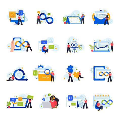 Premium Vector Devops Workflow Flat Icons Set Of Working Programmers