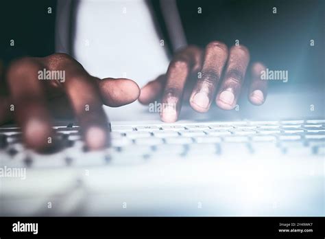Hacker Coding And Hands In Night With Keyboard Typing And Information Technology Criminal And