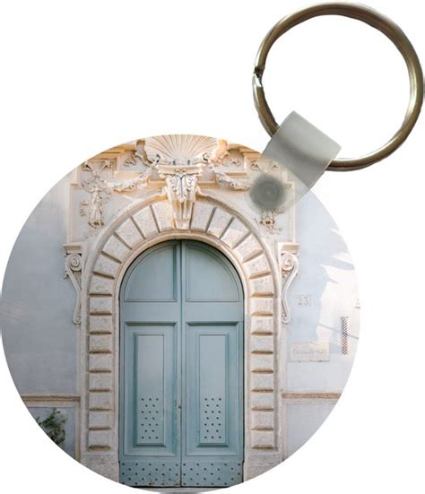 Sleutelhanger Deur Architectuur Blauw Huis Plastic Rond