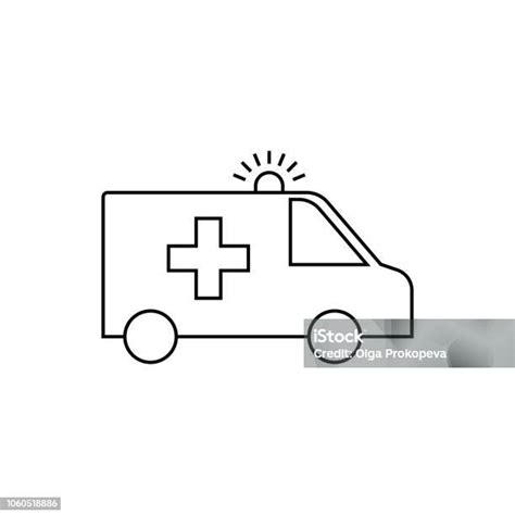 구급차 사이렌 벡터 라인 아이콘이 흰색 배경에 고립 된 차량 Infographic 웹 사이트 또는 응용 프로그램 아이콘에 대 한 구급차 차량 자동차 라인 아이콘 그리드