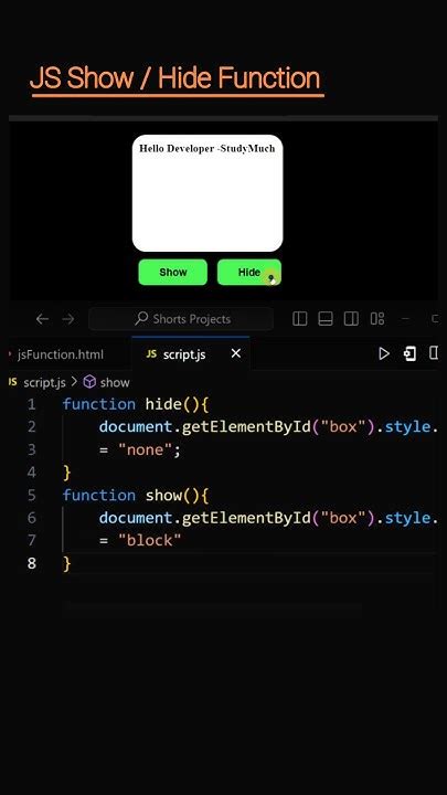 Javascript Show Hide Function Coding Shorts Youtube