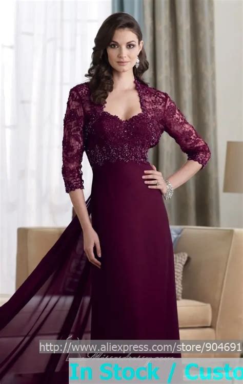 Purple Lace Chiffon Mother Of The Bride Dress Bolero Jacket Long Evening Dress Formal