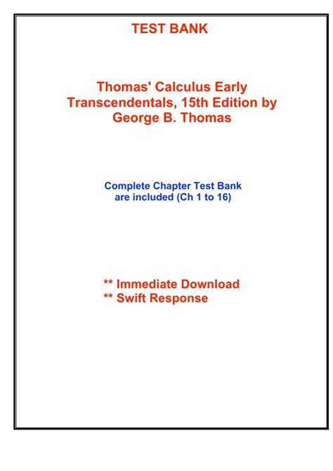 Test Bank For Thomas Calculus Early Transcendentals 15th Edition By Thomas Thomas