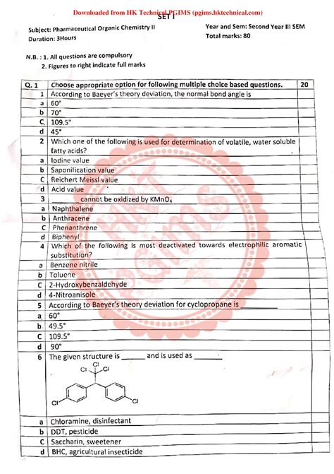 Pharmaceutical Organic Chemistry 2 Bpharmacy 3rd Semester Previous