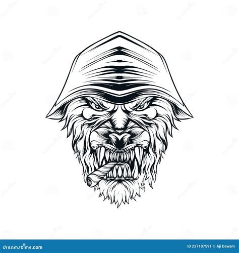 Smoking Wolf Head Detail Illustration Sketch Stock Vector