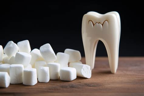 A Tooth Model Next To Some Sugar Cubes Premium Ai Generated Image