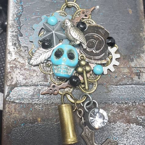 Steampunk Assemblage Skull Assemblage Collage Pendant Altered